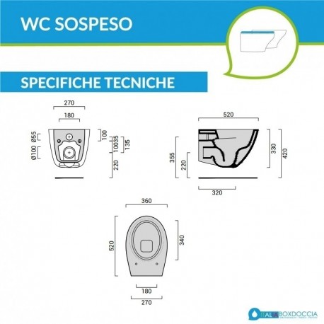 Vaso sospeso senza brida rimless ceramica bianco + copriwc slim soft ...