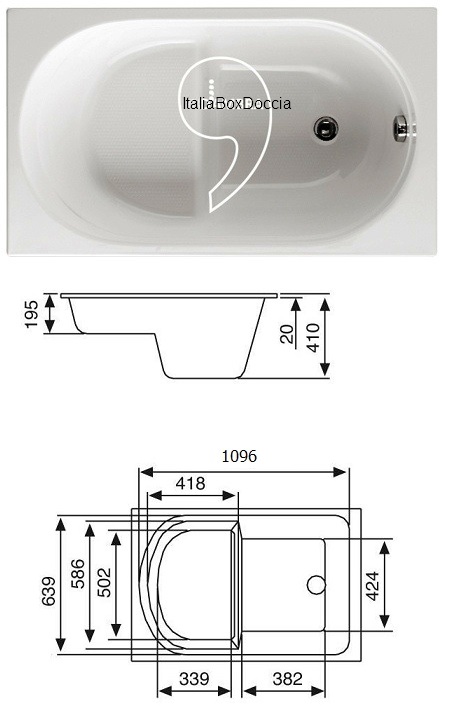 Vasca con Pannello 70 x 105/120/140/150/160/170/180 cm in Vetroresina