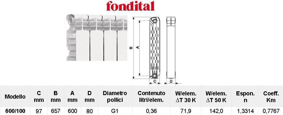 Fondital - Radiatore in Alluminio Interasse 600 Exclusivo B3